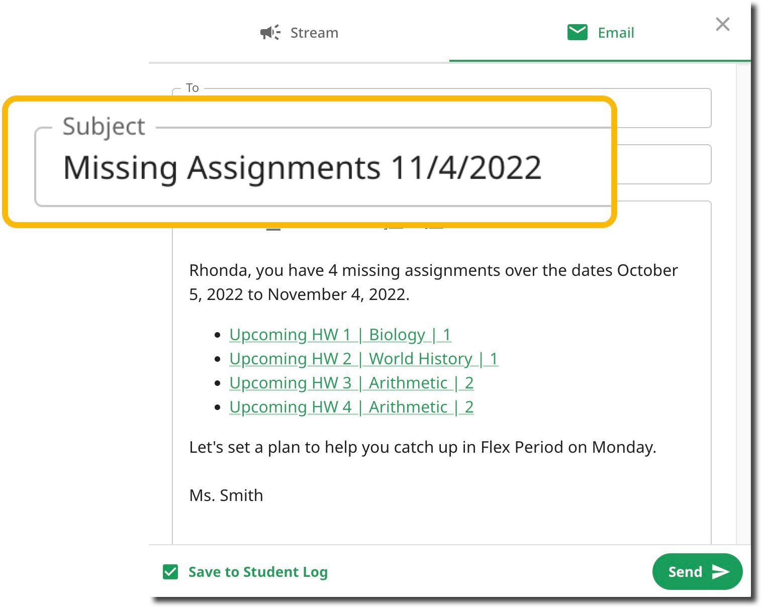 How to send bulk missing assignment emails to all students